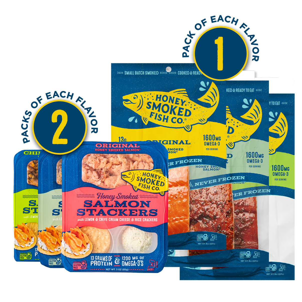 Variety Honey Smoked Salmon & Stackers - Combo Pack – Honey Smoked Fish Co.