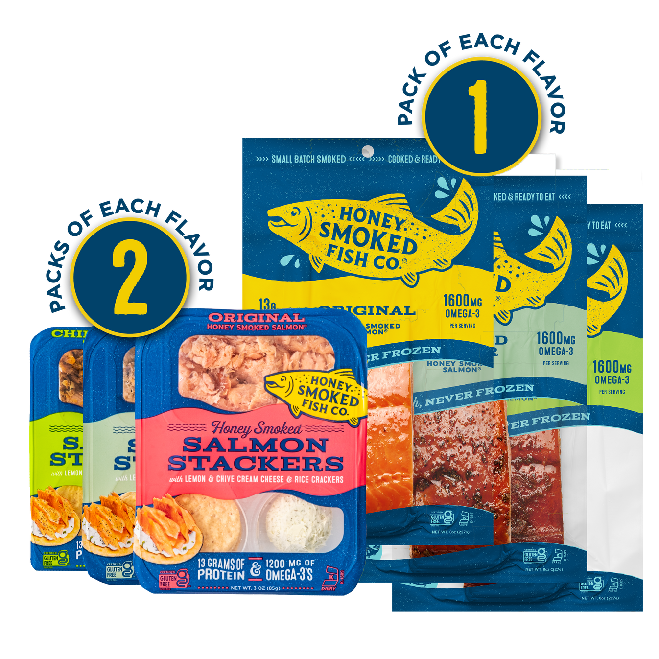 Variety Honey Smoked Salmon & Stackers - Combo Pack – Honey Smoked Fish Co.